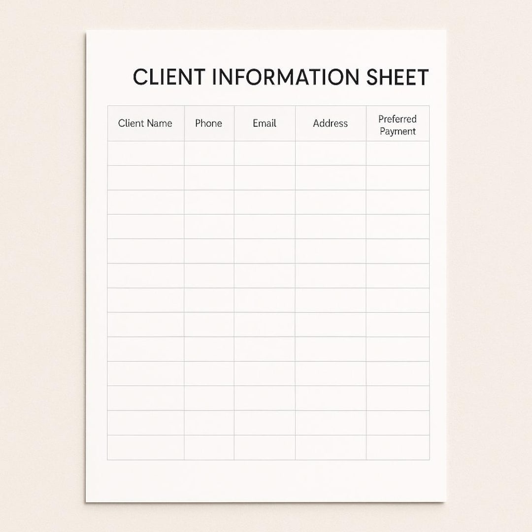 Client Information Sheet, Editable Client Intake Form, Printable ...