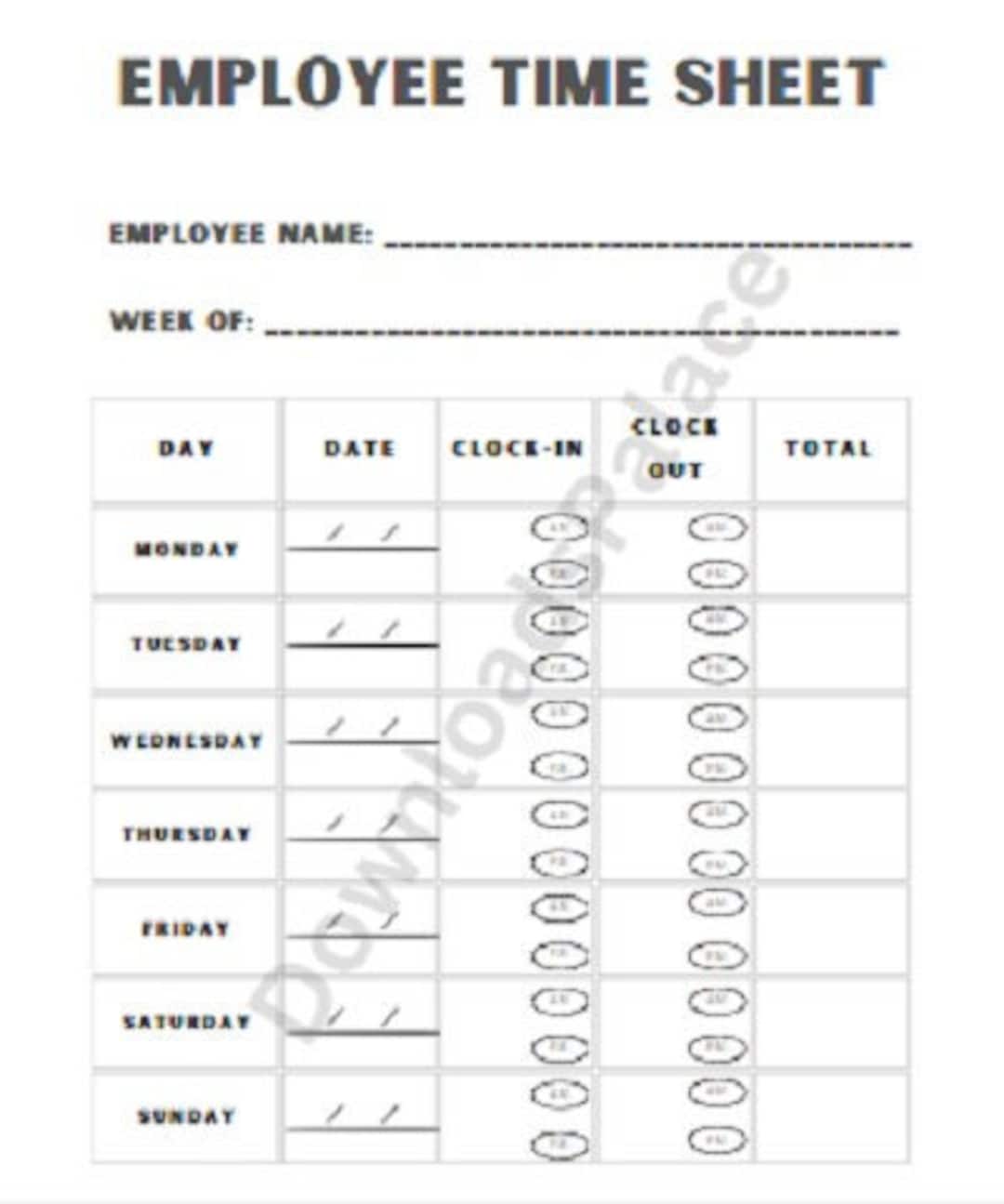 Employee Time Sheet, 4 Different Colors, Weekly Time Sheet, Employee ...