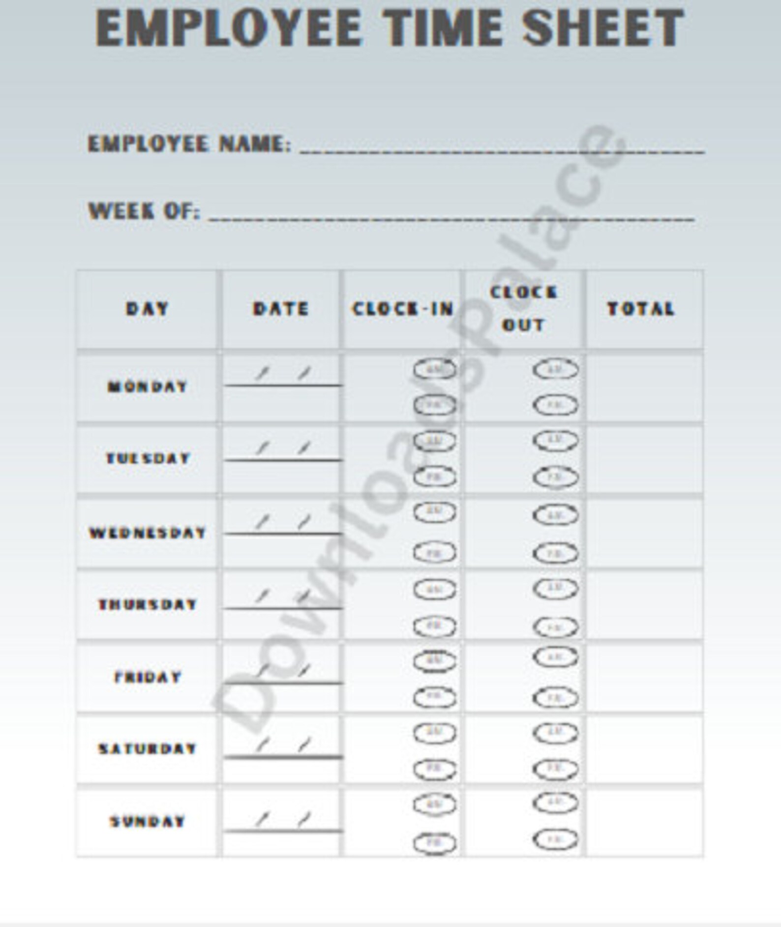 Employee Time Sheet, 4 Different Colors, Weekly Time Sheet, Employee ...