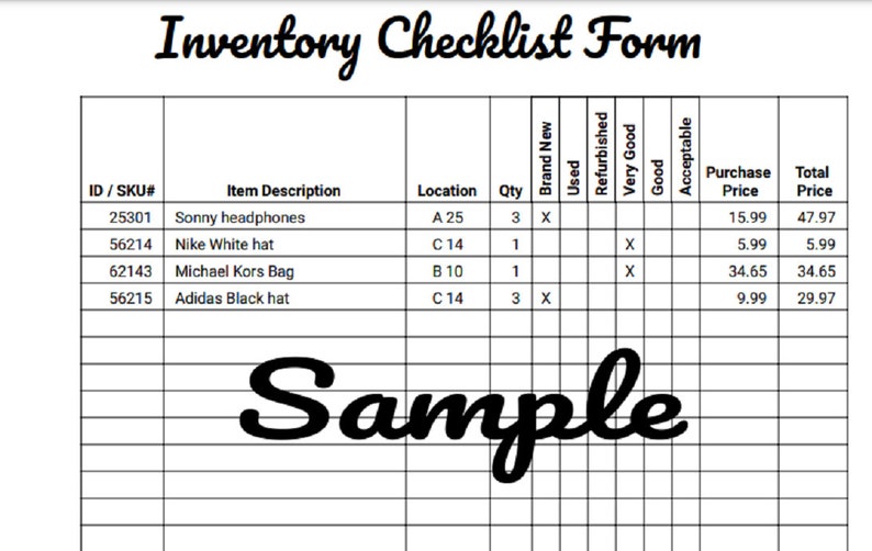 Inventory Checklist Form Home Inventory, Office Inventory, Restaurant ...