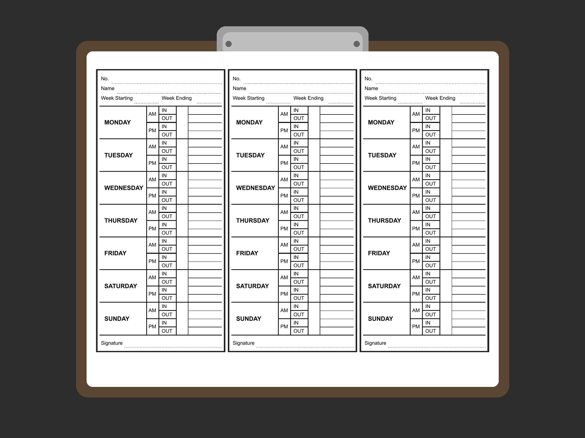 Printable Timecard Bundle – Full-week & Weekday Versions | Work Hour ...