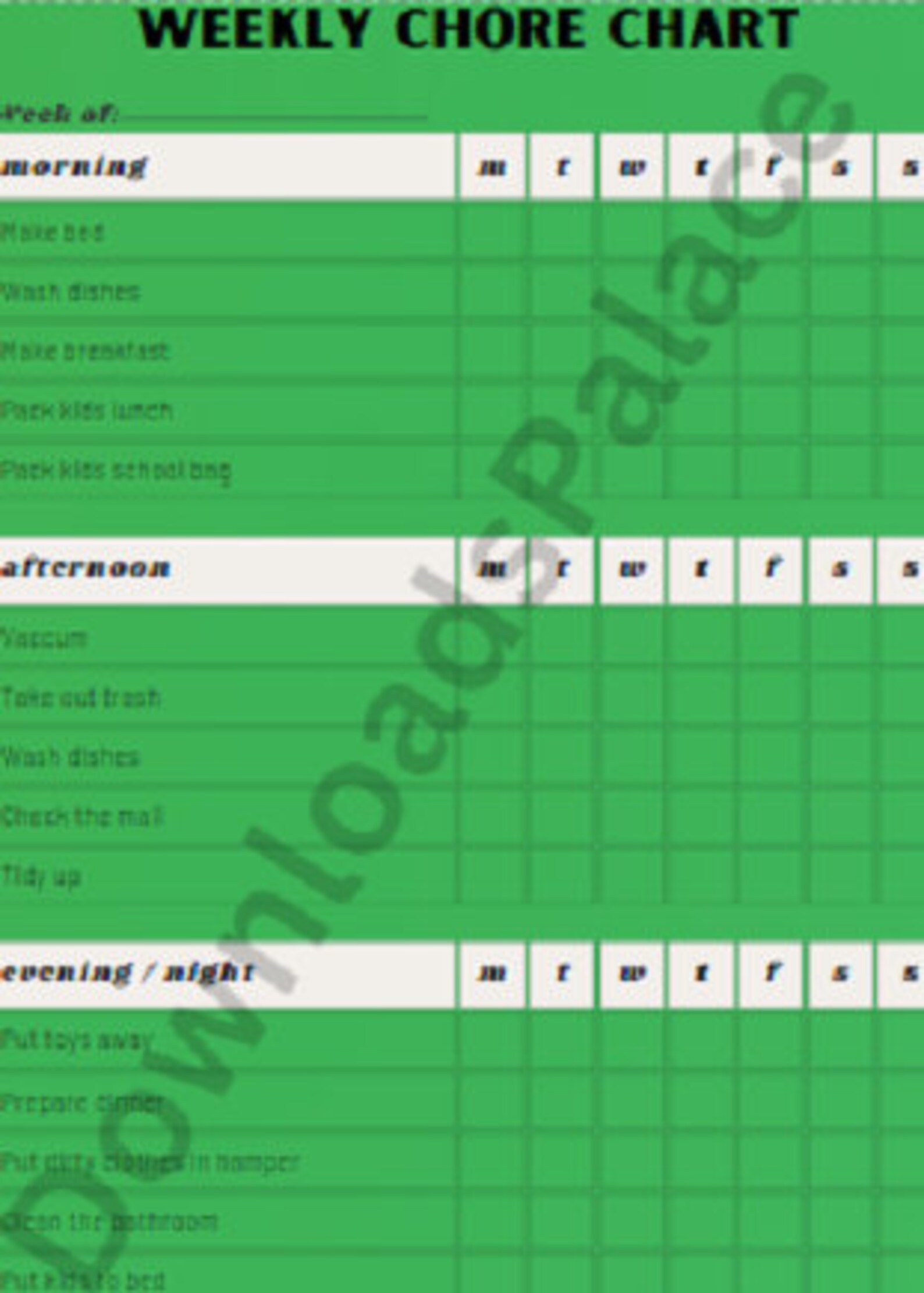 6 Different Color Weekly Chore Chart, Chore Chart, Kids Chore Chart ...