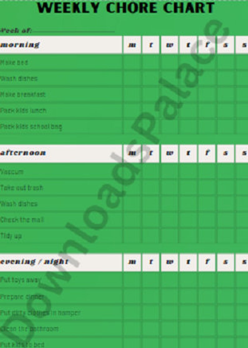6 Different Color Weekly Chore Chart, Chore Chart, Kids Chore Chart ...