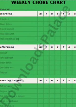 6 Different Color Weekly Chore Chart, Chore Chart, Kids Chore Chart ...