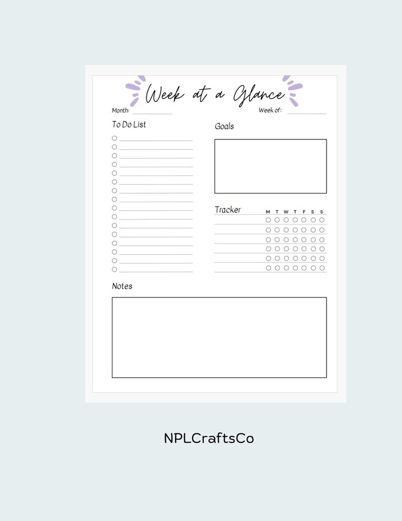 Weekly Planner, Week at a Glance Printable - Etsy