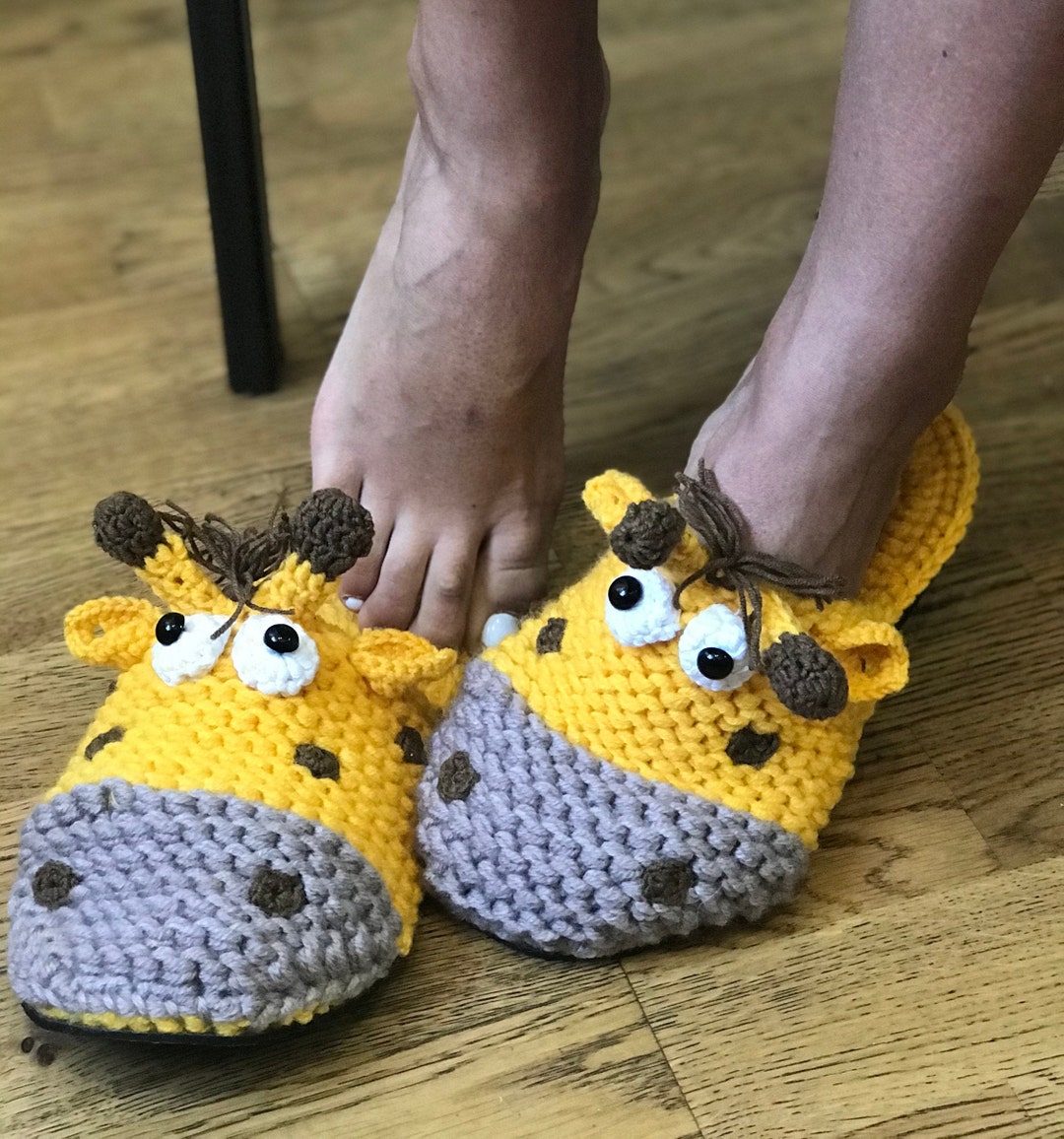 GIRAFFE Slippers Knitting All Sizes Soft Sole Handmade Funny - Etsy