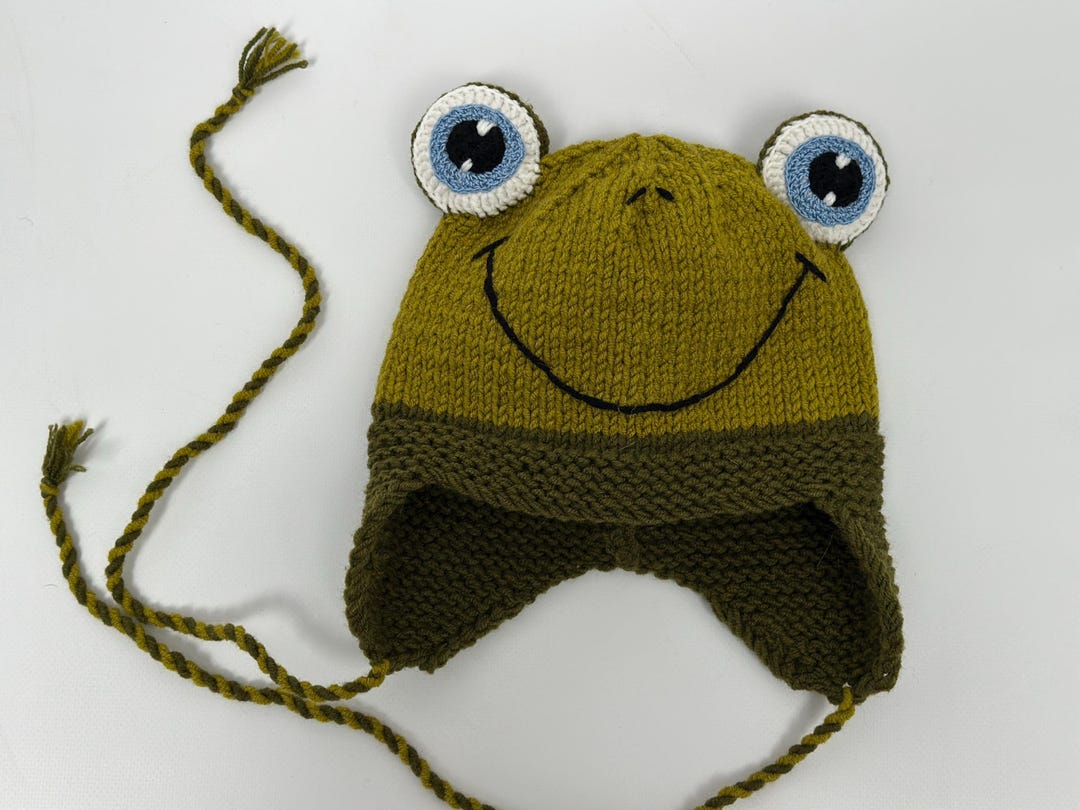 Frog Hat – Cute Frog Beanie – Animal Hat – Green Knit Winter Hat ...