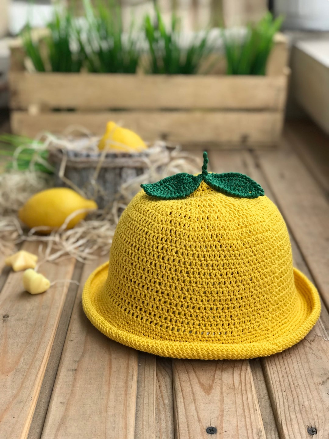 Adult & Kids Crochet Unisex Lemon Summer Cotton Bucket Hats Sun Hat ...
