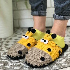 GIRAFFE Slippers Knitting All Sizes Soft Sole Handmade Funny Giraffe ...