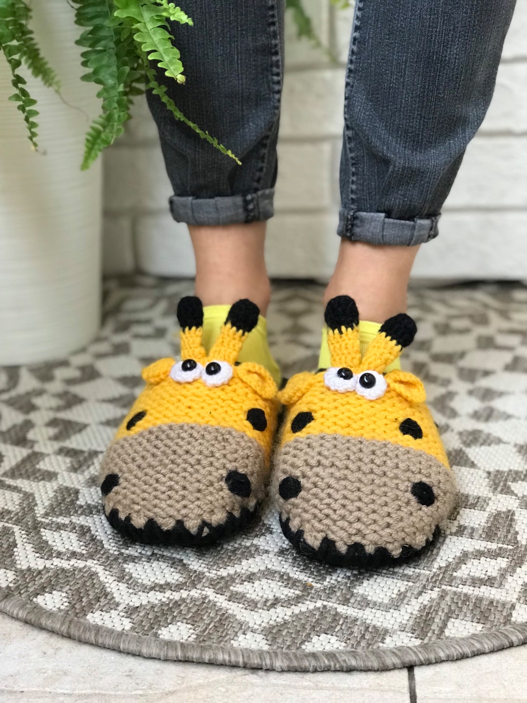 Giraffe Slippers Animal Home Shoes Unisex Adults Slippers Wool Shoes ...