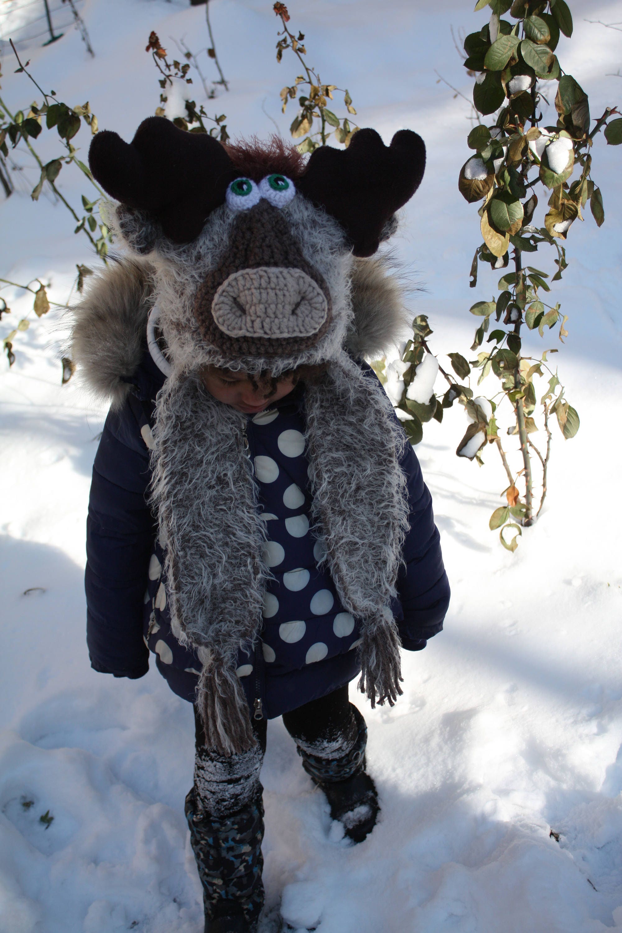 Fun Soft Crochet Wool Funny Cute Hat With Moose Antlers Teen / - Etsy