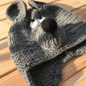 Handknit Ratty Hat Cozy Winter Animal Hats Rat Hat Crochet Rat Hat Baby ...