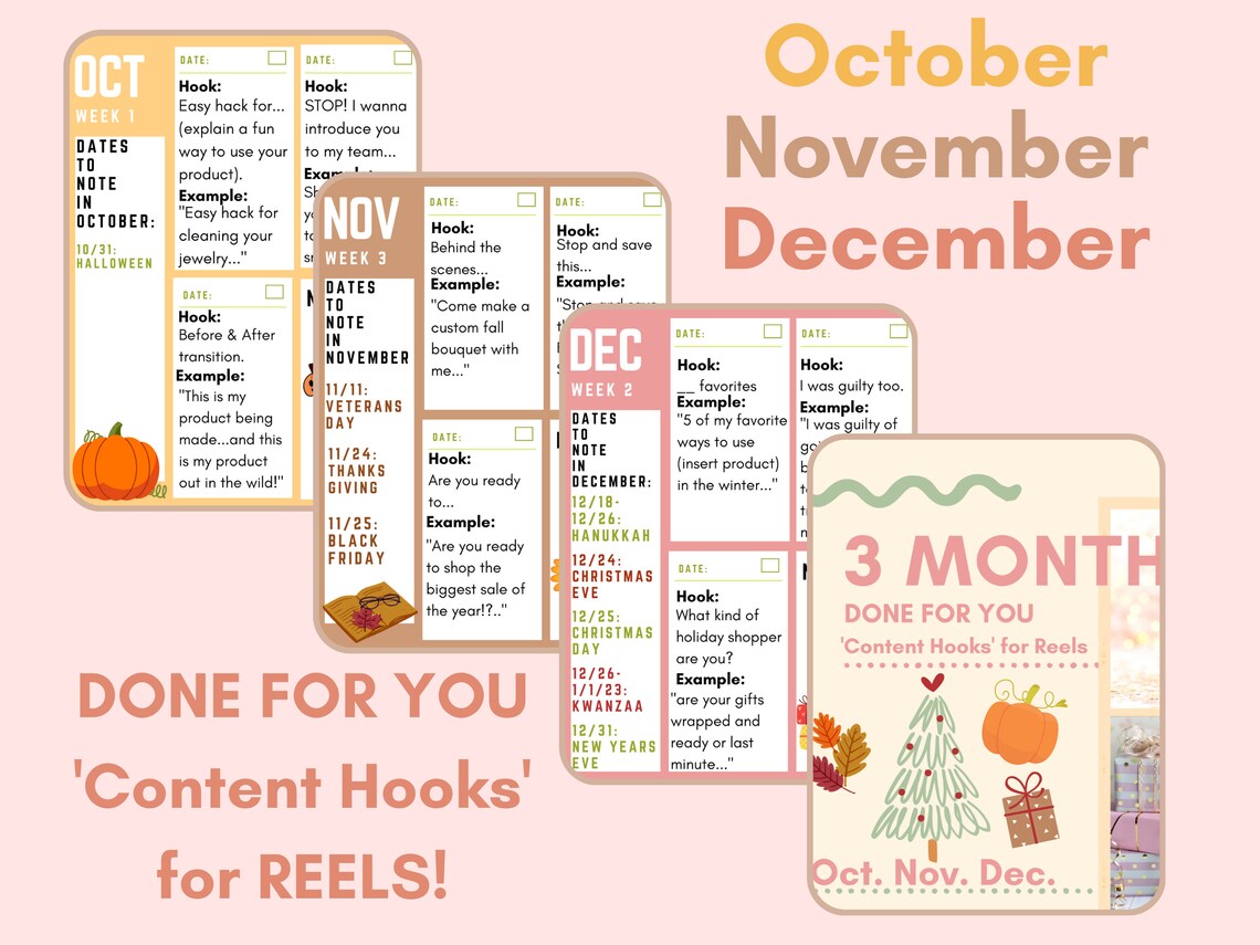 3 Month Printable DONE FOR YOU Content Hooks for Instagram Reels ...