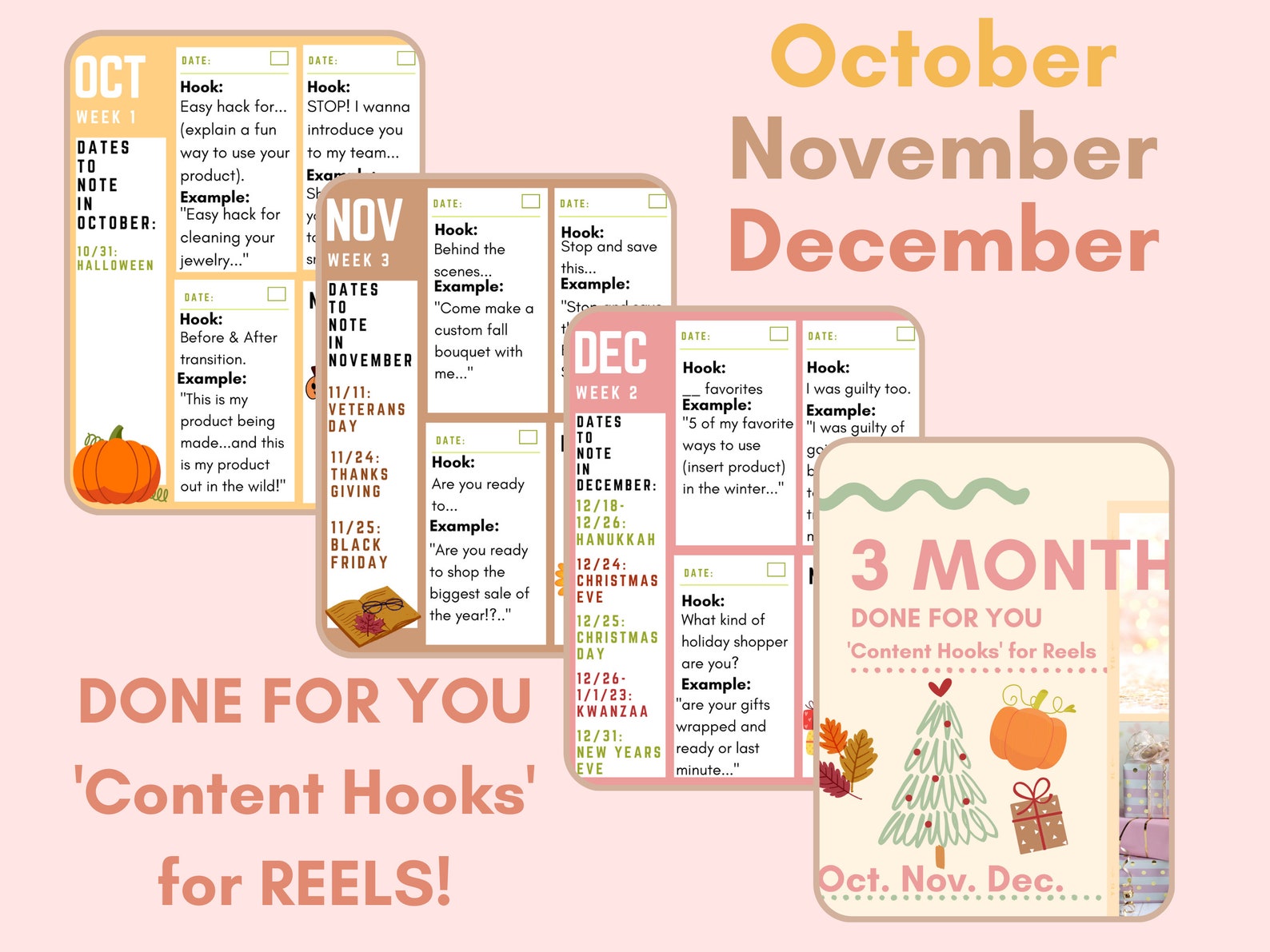 3 Month Printable DONE FOR YOU Content Hooks for Instagram Reels ...