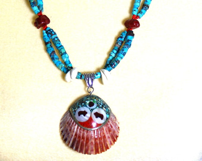 Vintage Santo Domingo Inlay Spondylus Shell Turquoise Coral Necklace 24 ...