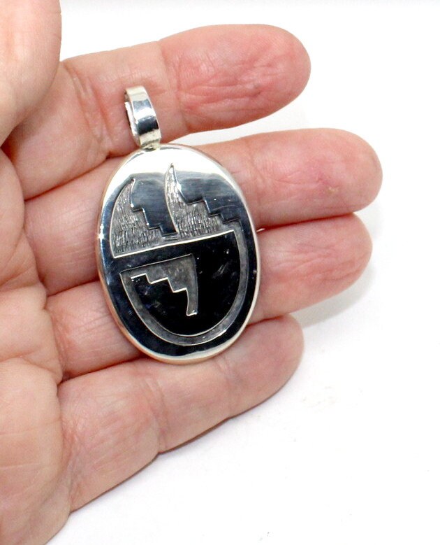 Vintage Hopi Silver Overlay Pendant - Etsy