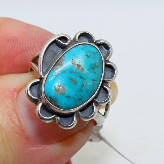Vintage Turquoise Ring Silver Turquoise Authentic Native American Genuine Turquoise Jewelry 1960 s Turquoise Etsy