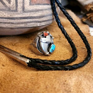 Matching Bolo and Ring Set Navajo Turquoise and Coral Bolo Sterling ...