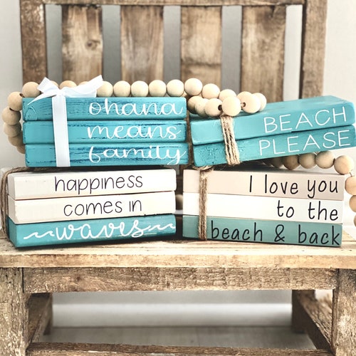 Summer Mini Wood Book Stack Summer Tiered Tray Decor Beach - Etsy