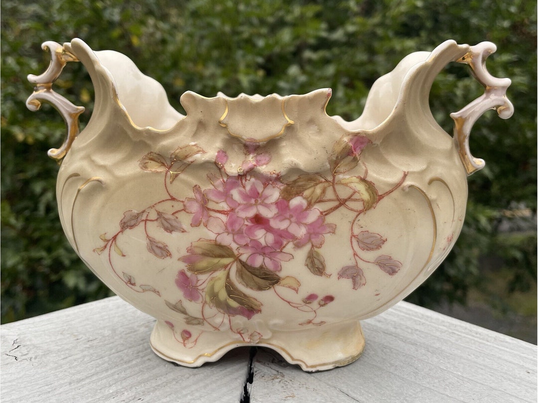 Antique - Vintage Porcelain Centerpiece Console Vase Gilt & Hand ...