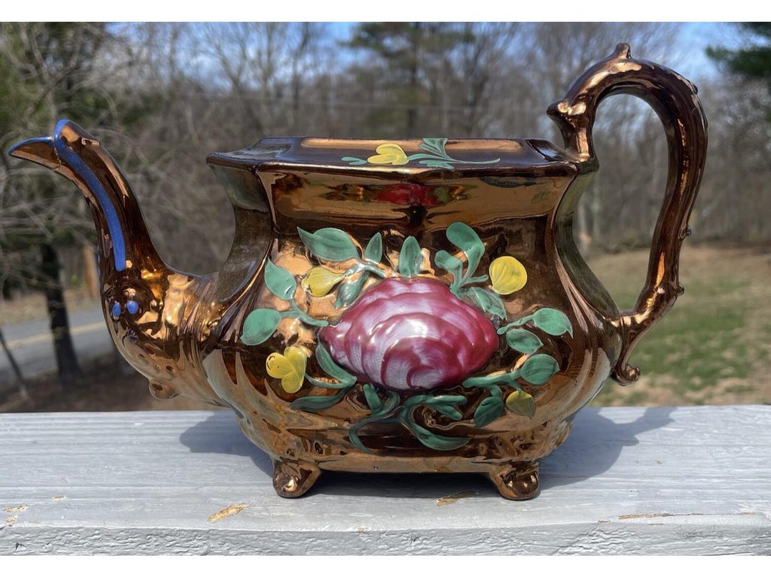 Antique Victorian Copper Luster Hand Painted Relief Teapot 19th C. - Etsy