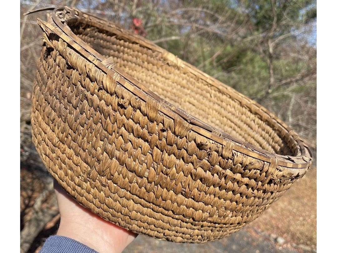 LARGE 12" Antique 19th C. Native American Coiled Grass Basket Tray ...