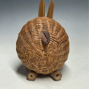 Vintage 1970's Chinese Woven Wicker Basket Bunny Rabbit Animal Glass ...