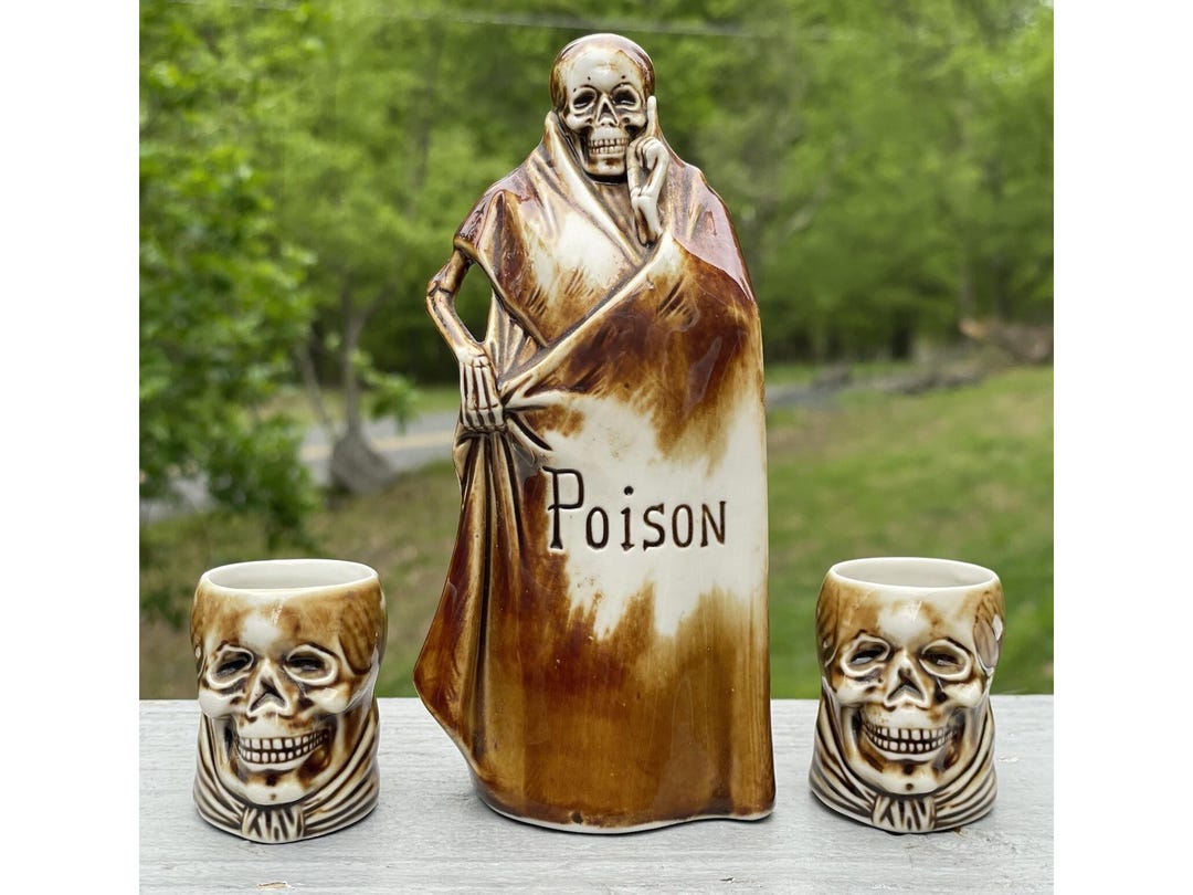 RARE Schafer Vater Grim Reaper Skeleton Decanter Shot Glass Skulls ...