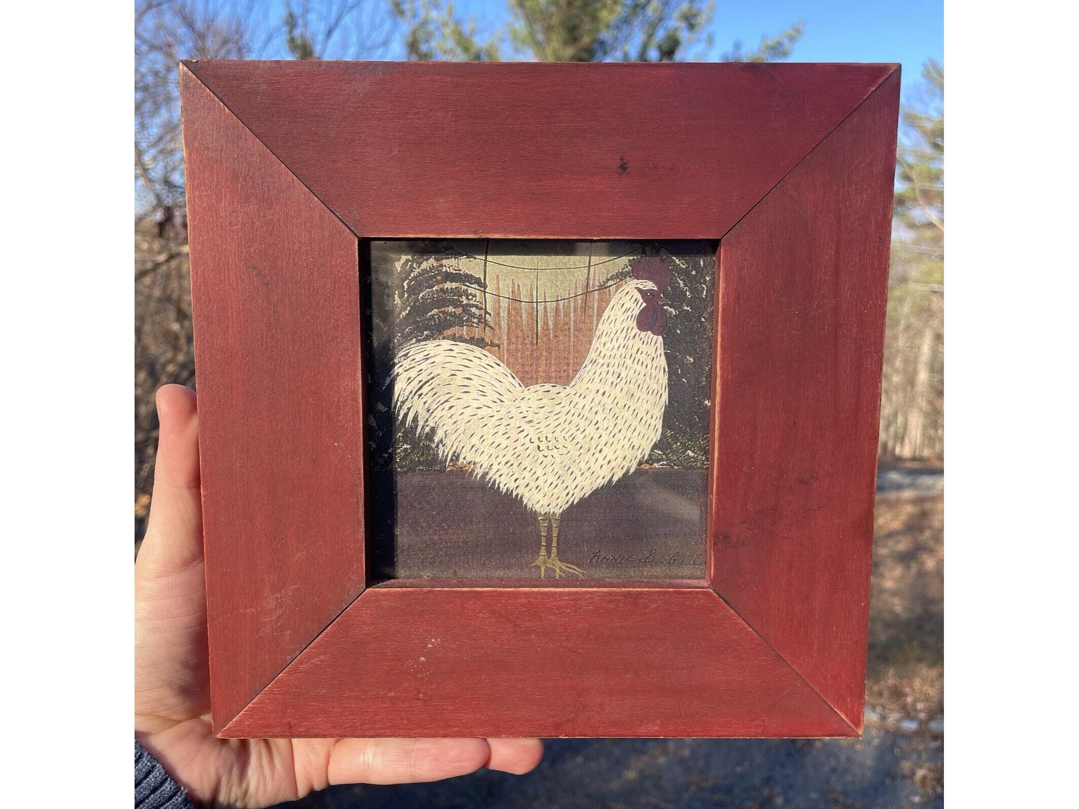 Vintage Folk Art Hand Painted Chicken Rooster Primitive Rustic A ...
