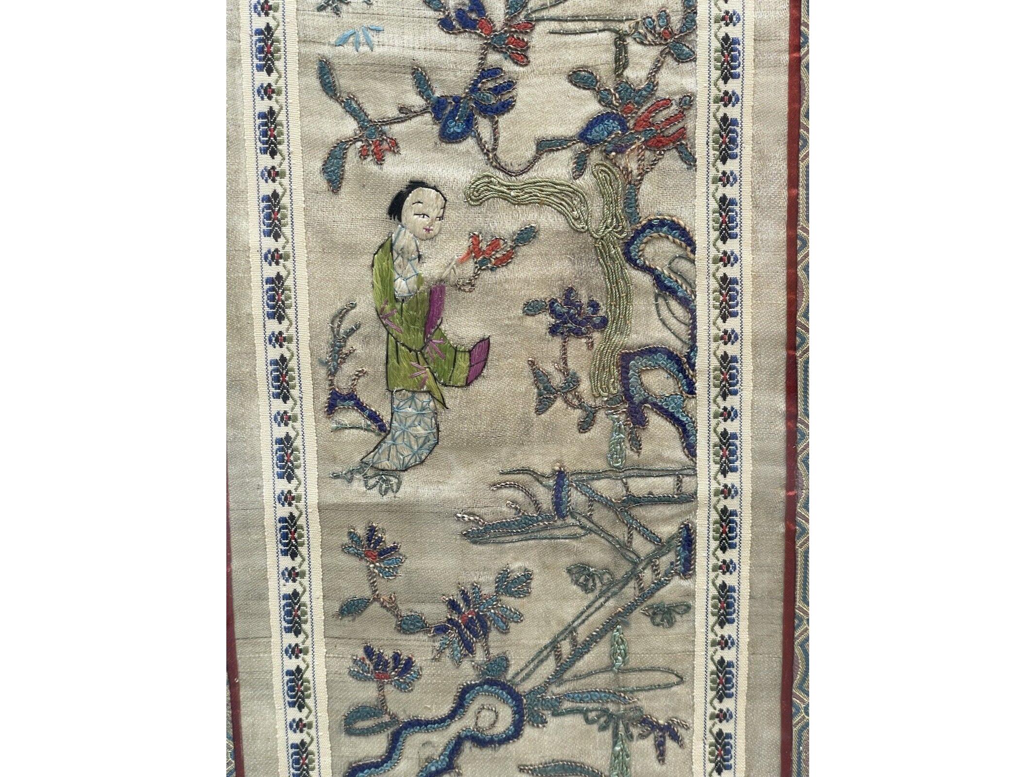 Antique Chinese Framed Forbidden Stitch Embroidered Textile Fabric ...