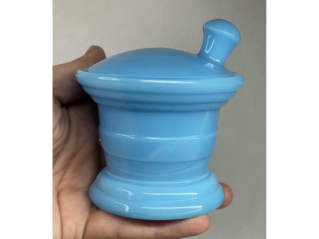 RARE Vintage 1930's Turquoise Blue Akro Agate J.V. Co. Mortar & Pestle ...