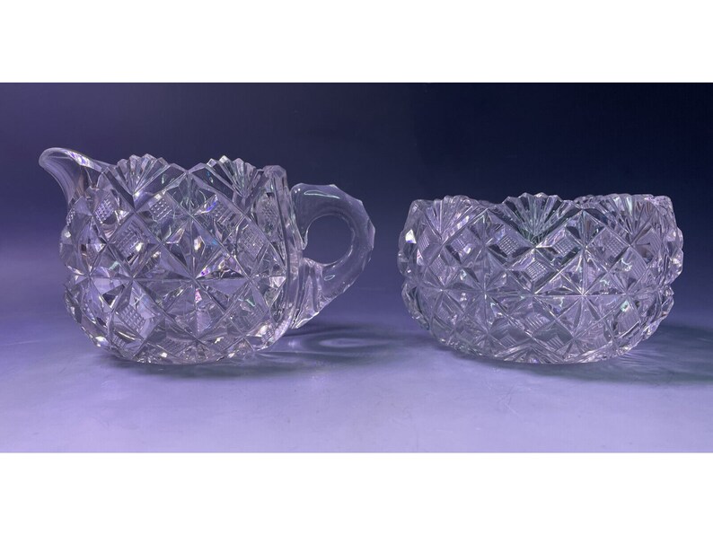 Antique American Brilliant Period Cut Glass Creamer Sugar Fan & Diamond ...