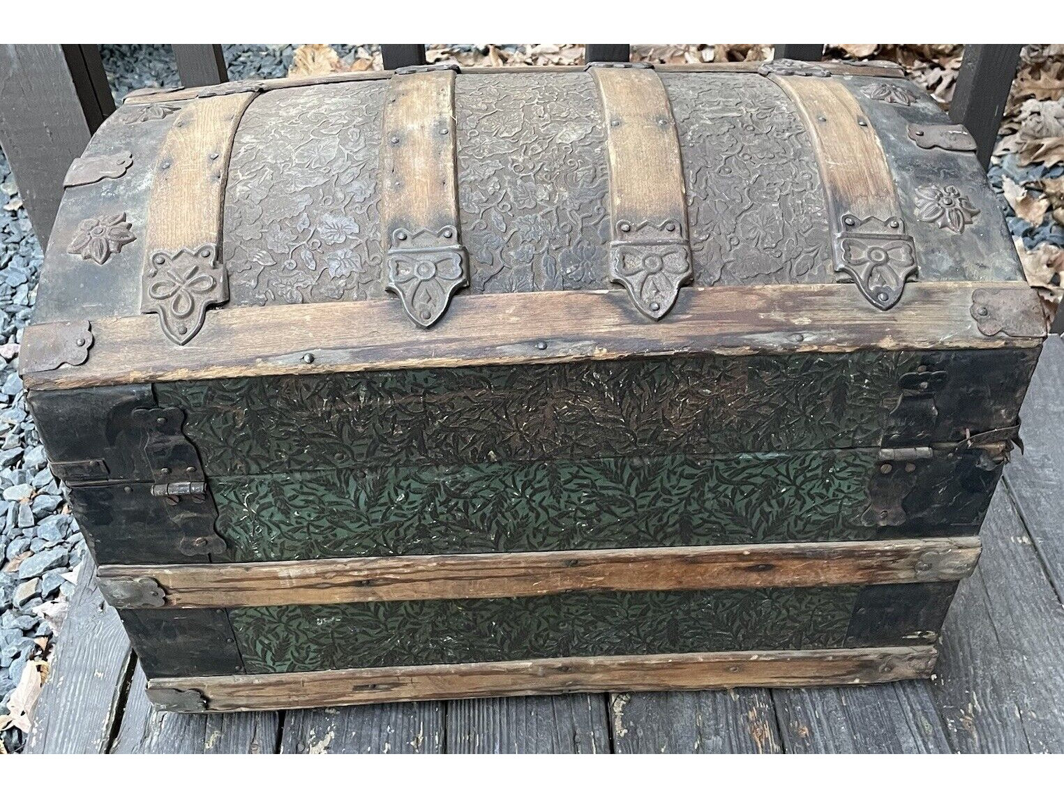 Antique 19th C. Victorian Dome Topped Tooled Leather Steamer Trunk ...