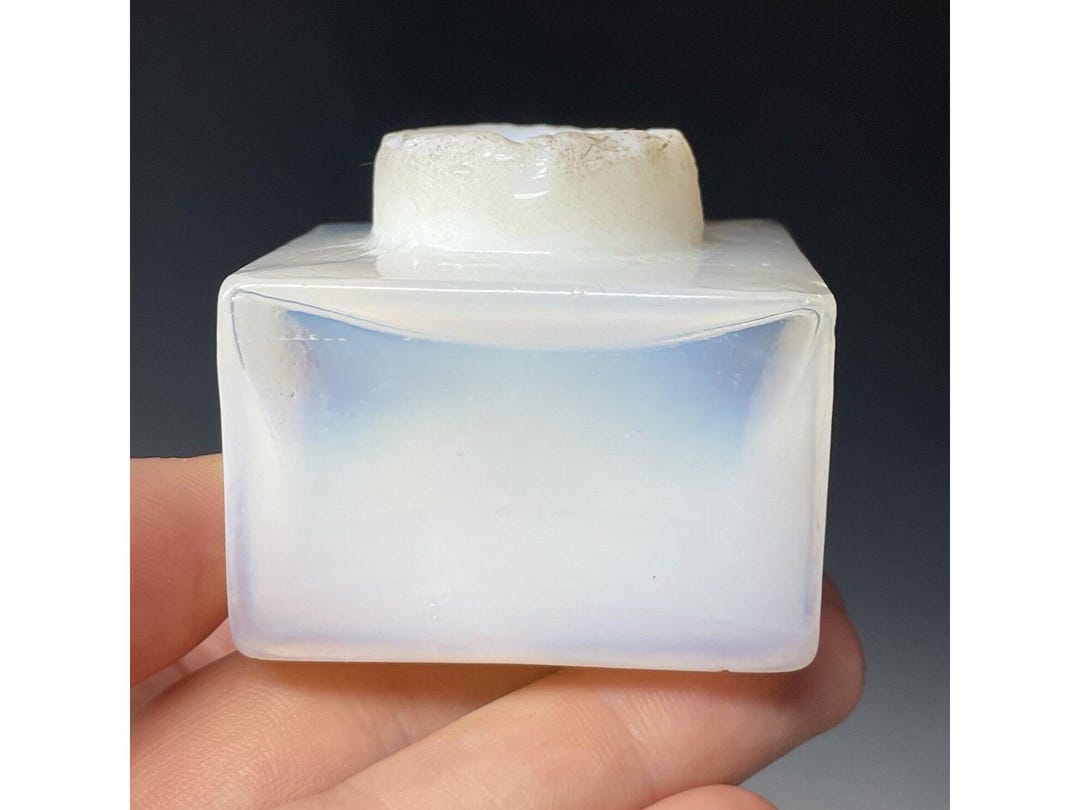 RARE Antique Opalescent Square Glass Inkwell Boston & Sandwich 19th C ...