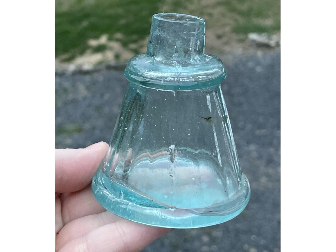 Rare Paneled 19th C. Antique Aqua Cone Shaped Blue Glass Inkwell Ink ...