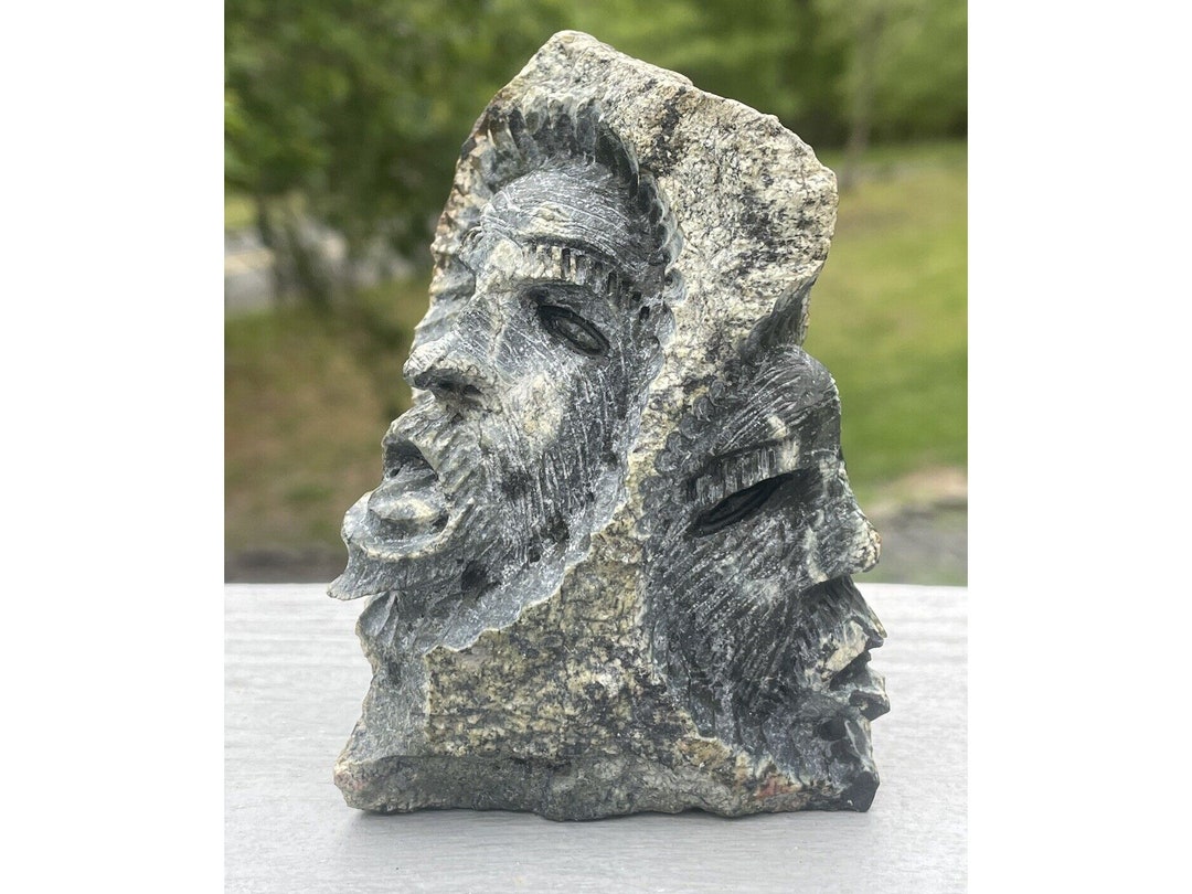 Vintage Inuit Taloyoak Three Face Stone Carving Putuguk Ashevak Native ...