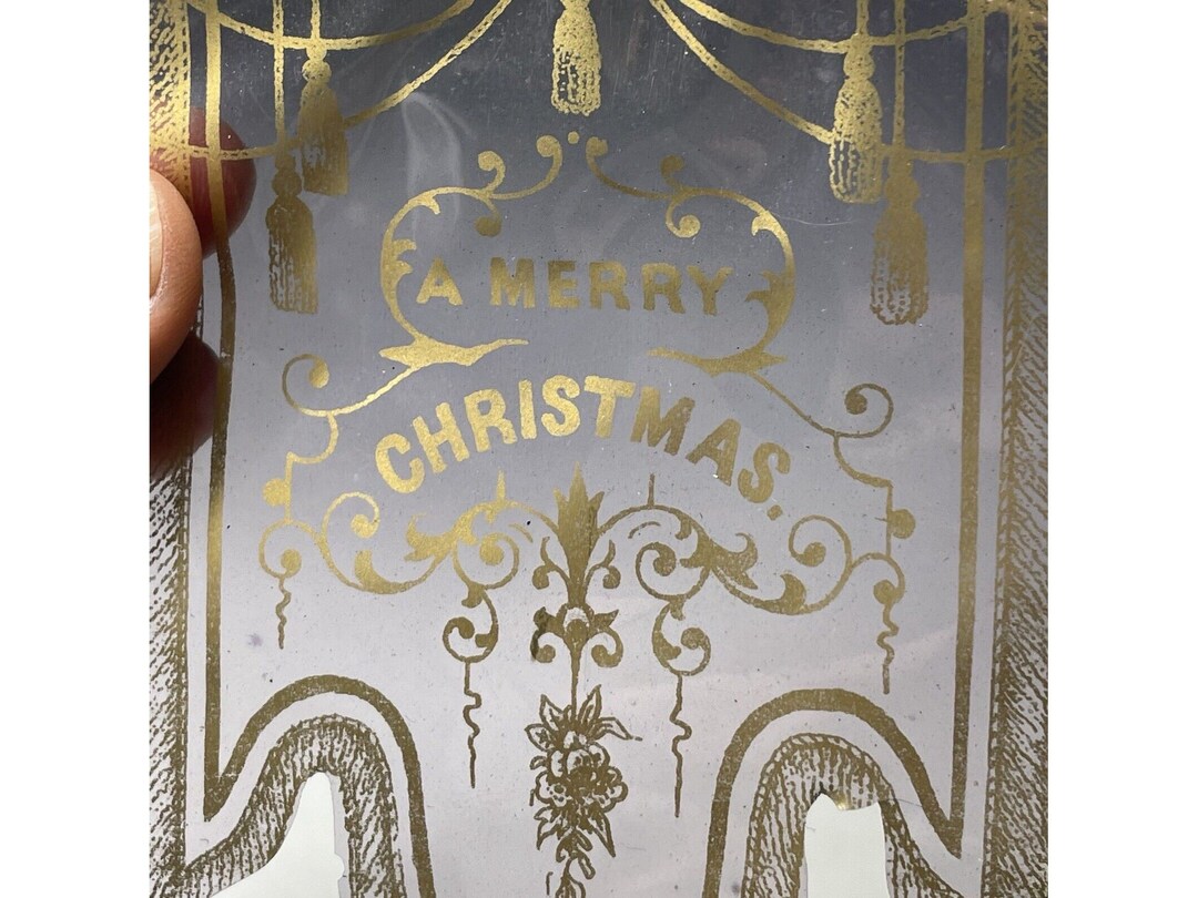 RARE Antique Victorian Merry Christmas Celluloid CLEAR Banner Light ...