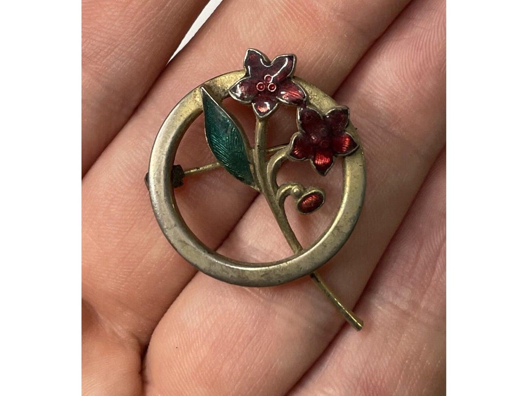 Vintage Red Enamel Circle of Life Flower Bouquet Brooch Pin Costume ...