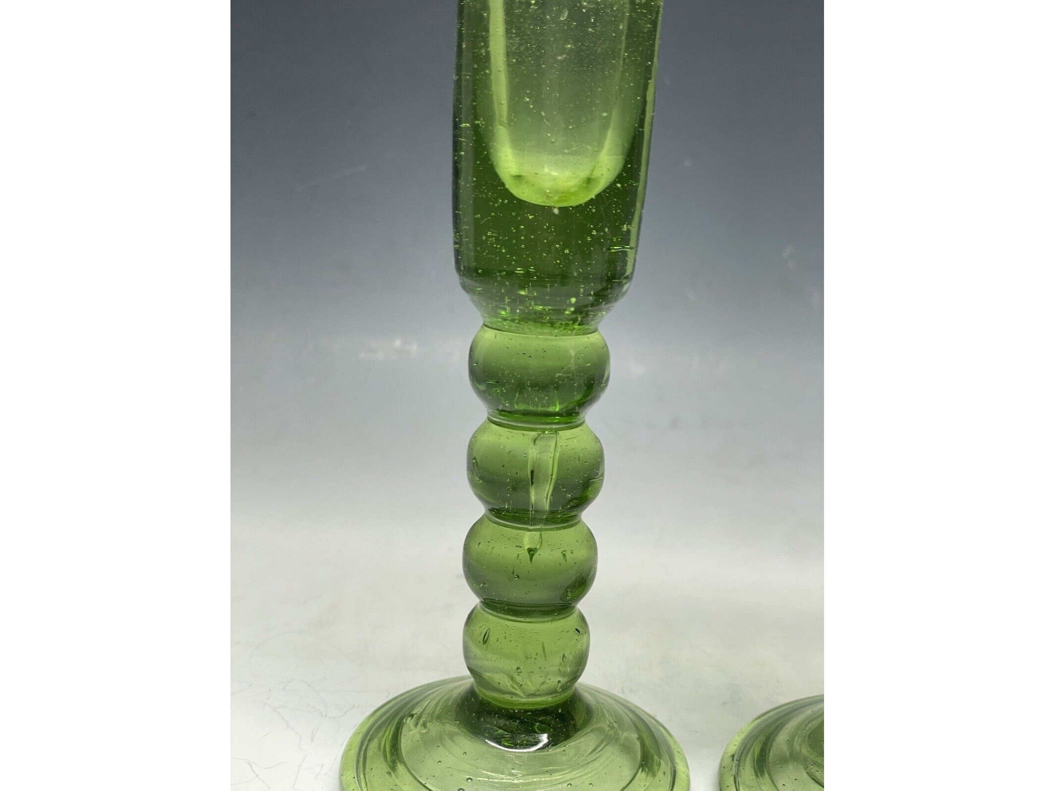 Vintage Pair Jamestown Glasshouse Hand Blown Green Glass Candle Holders ...