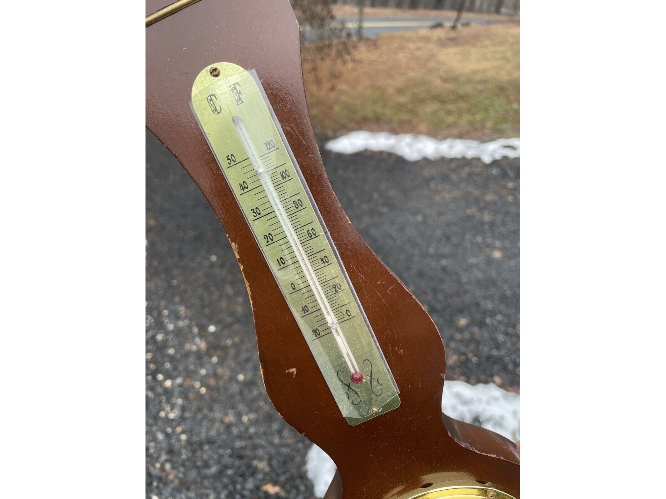 MCM Vintage Banjo 70s Tradition Japan Wood Wall Barometer Thermometer ...