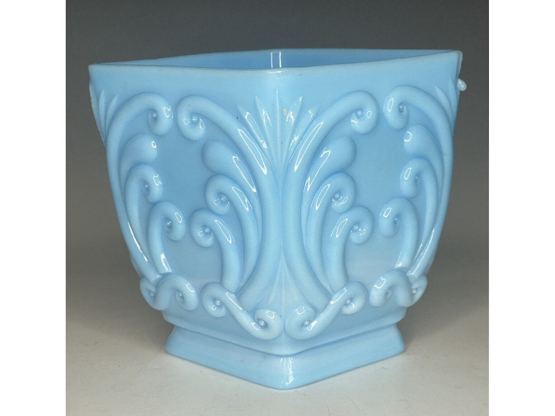 Antique Blue Slag Milk Glass EAPG Challinor Scroll Spooner Sugar Dish ...
