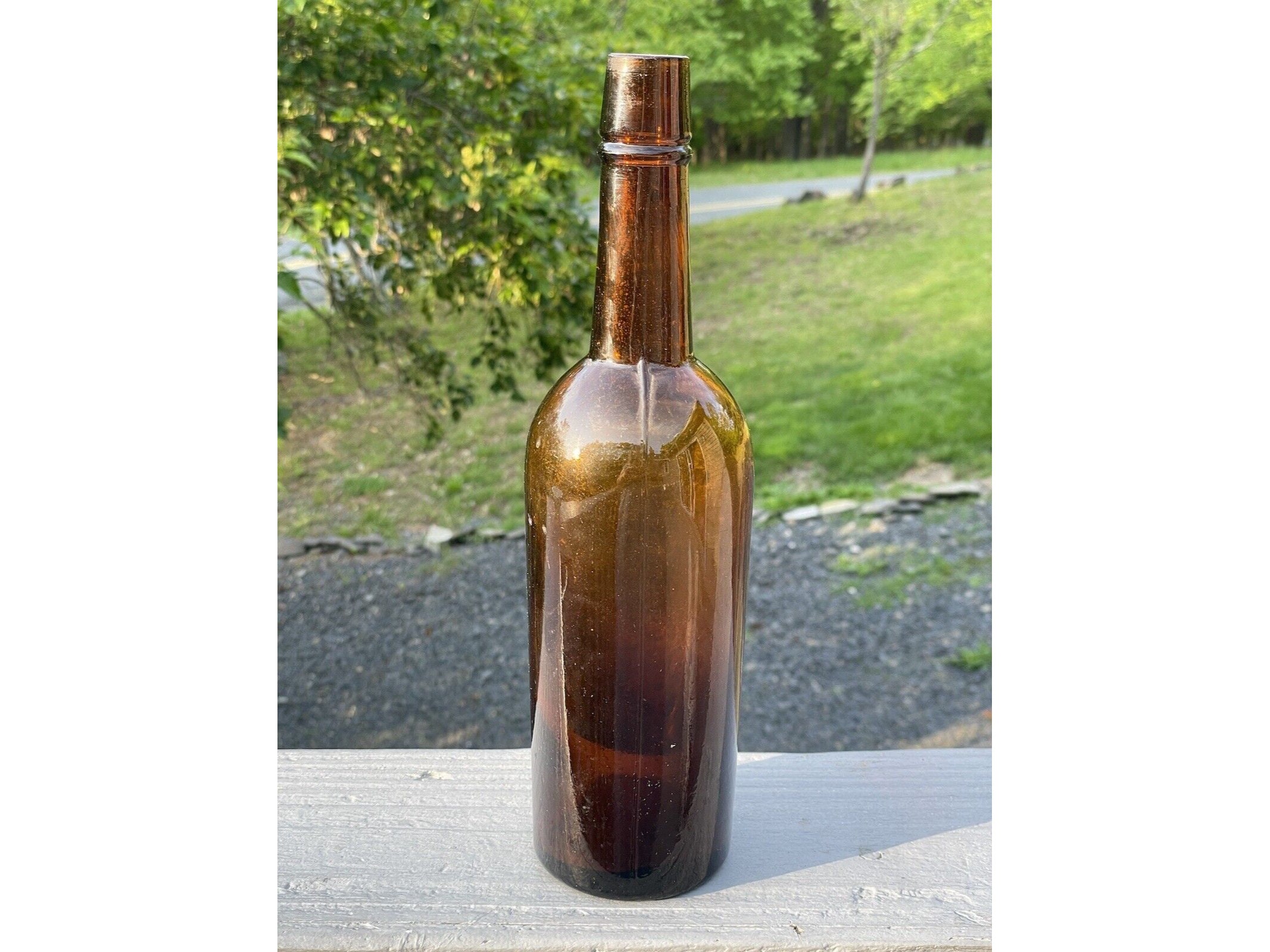 12" Antique C. 1860's Amber Glass Bottle 19th C. Victorian Collectible ...