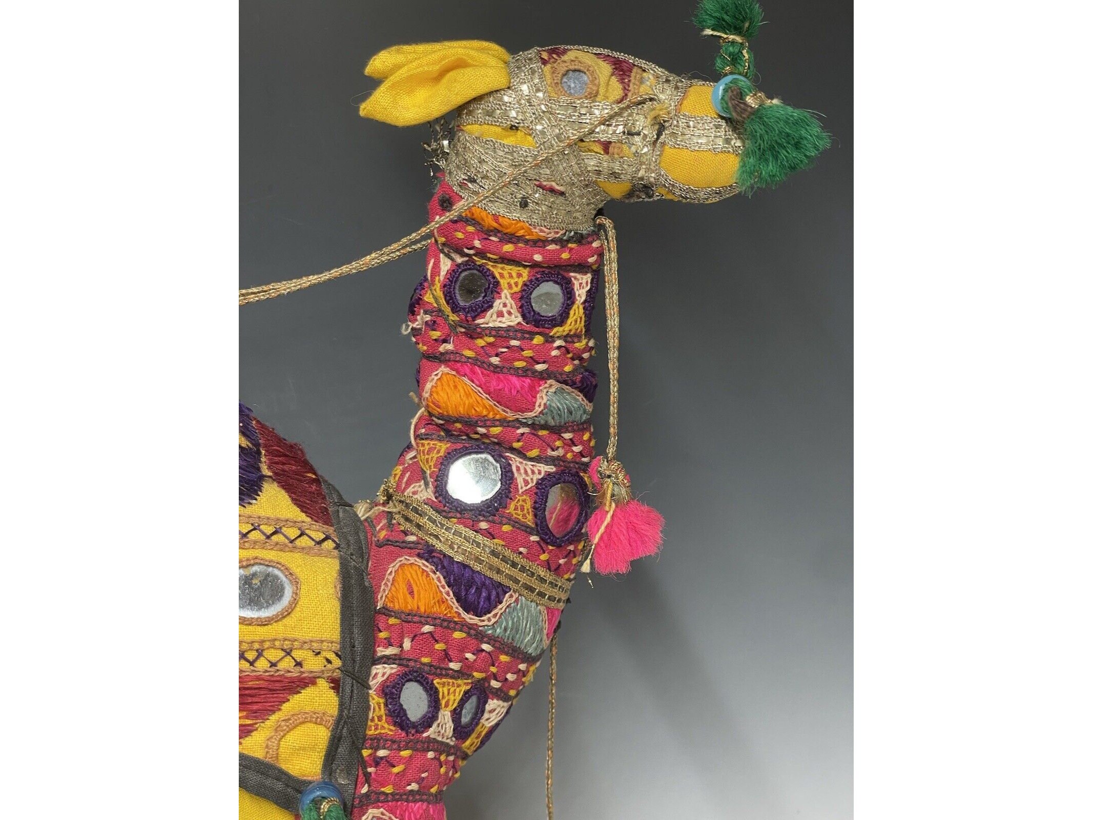 Vintage India Folk Art Camel Hand Woven Fabric Mirrors Beads BOHO ...