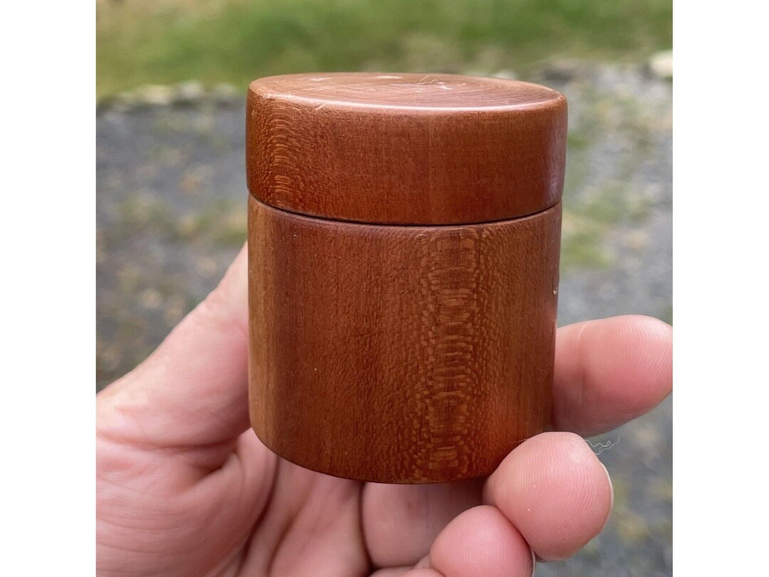 2" Vintage Small Hand Turned Wooden Box Treenware Storage Spice Jar ...