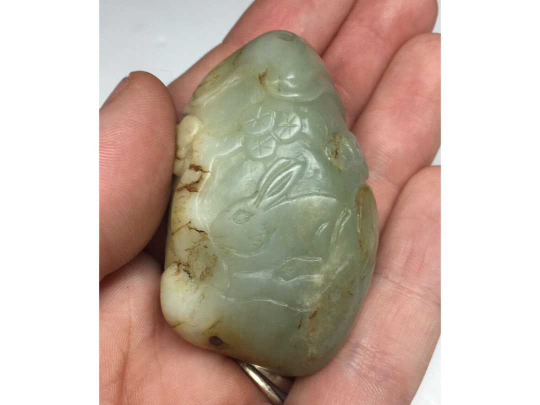 FINE Antique Jade Cherry Blossom & Rabbit Netsuke Toggle China - Etsy