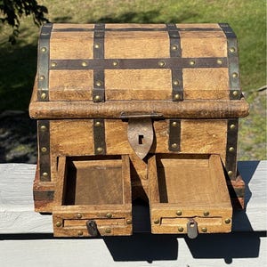 Vintage Wooden Treasure Chest Miniature Two Drawer Trunk Folk Art - Etsy