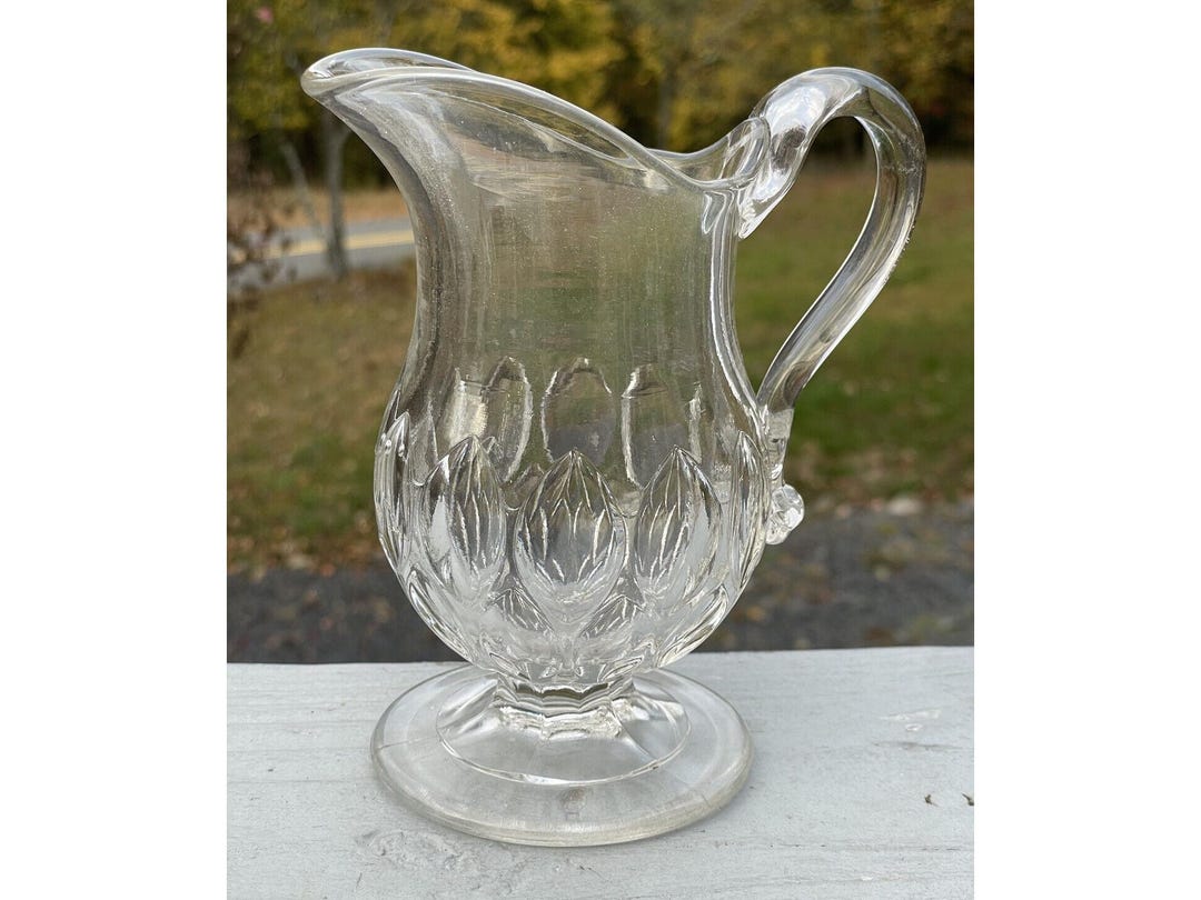 Antique 19th C. Flint Glass Creamer Pitcher W/ Applied Glass Handle ...