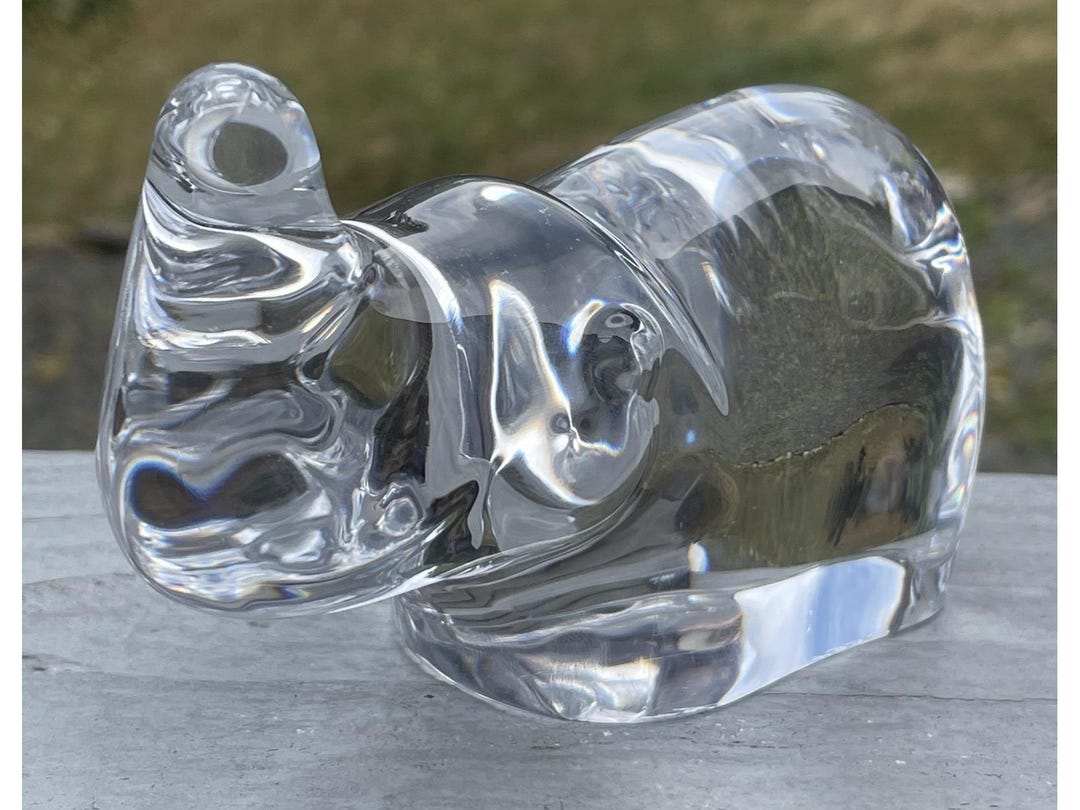 20th C. Vintage Orrefors Sweden Rhinoceros Glass Paperweight Clear ...