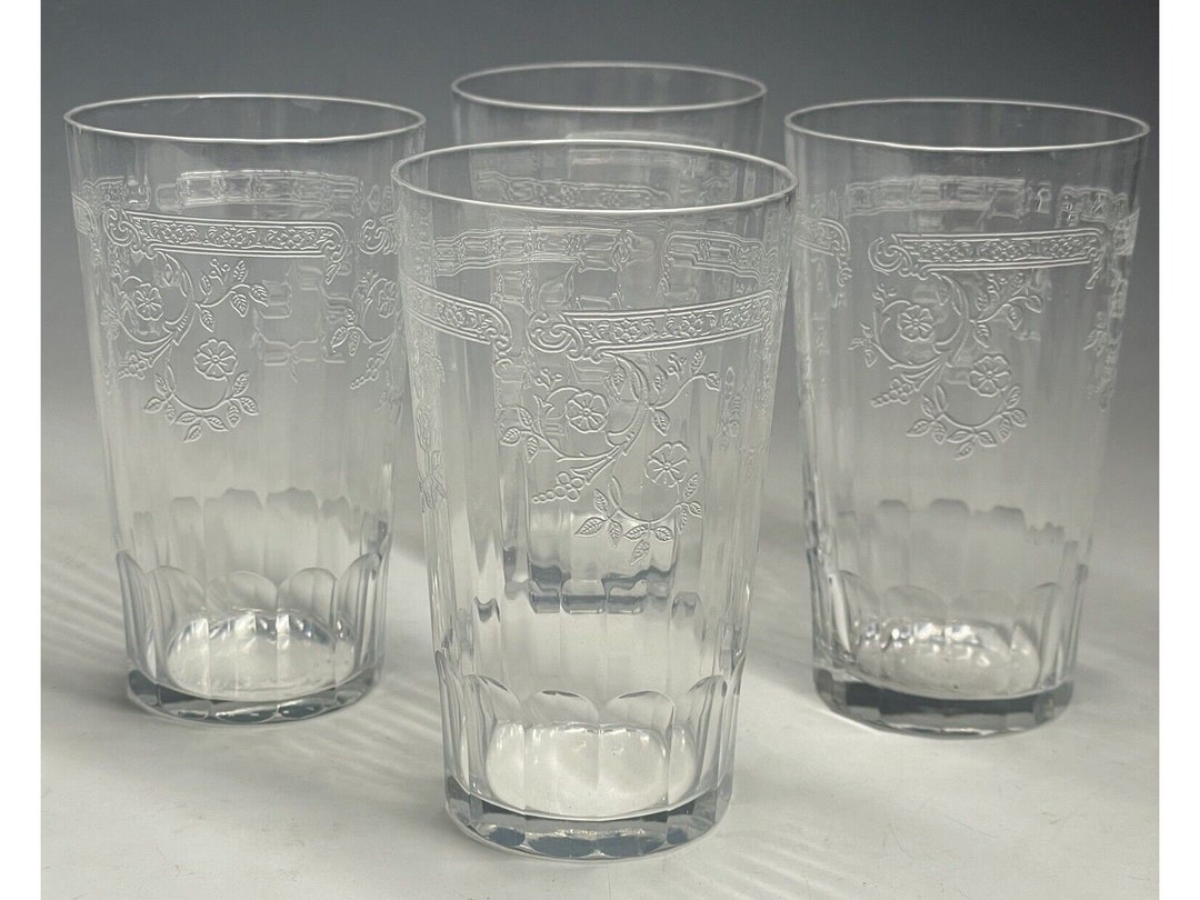 Set of 4 Antique Victorian Engraved Cut Glass Scroll Flower Glasses ...