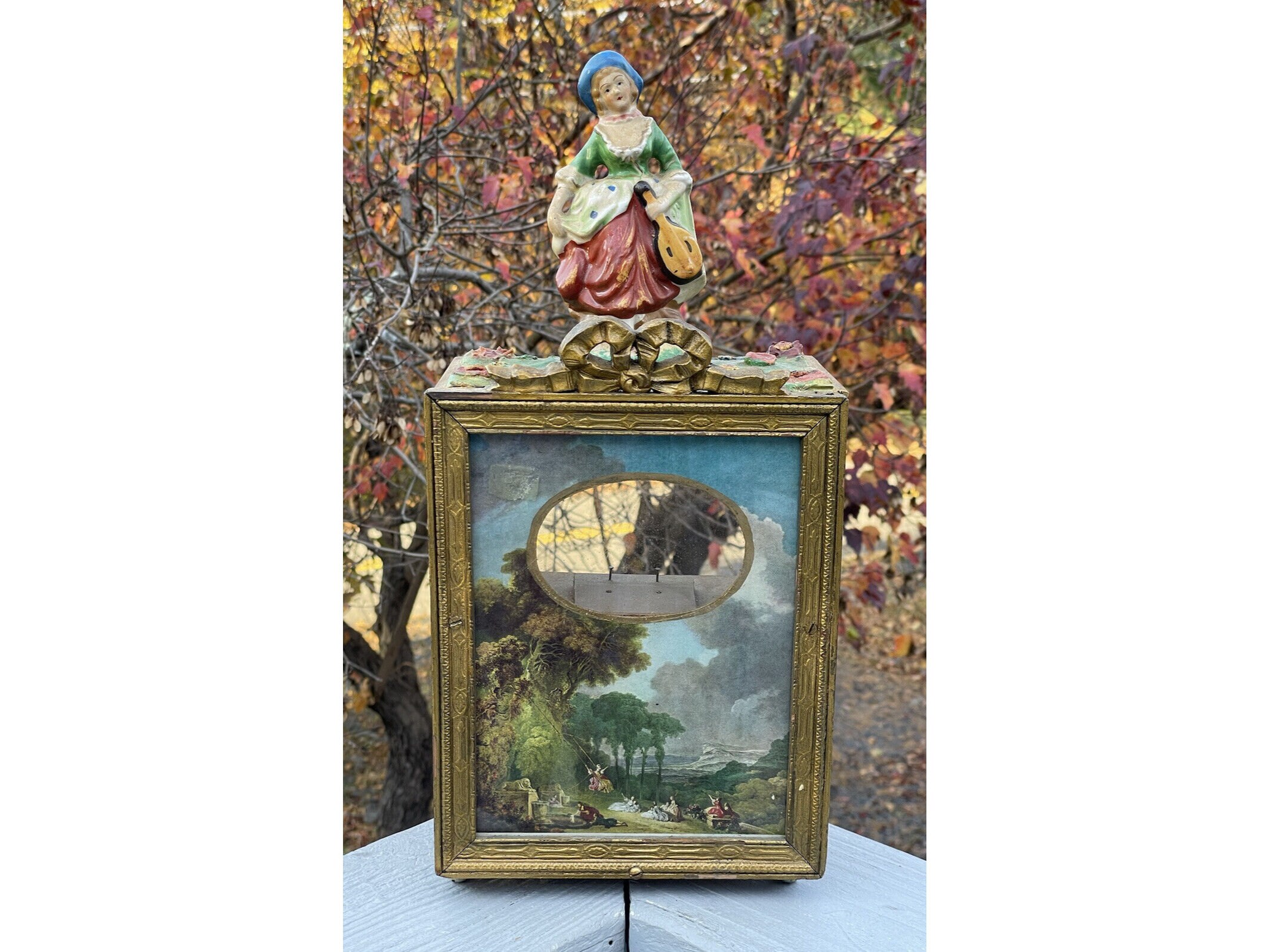 Vintage Folk Art Clock Case Display Box W Print & Porcelain - Etsy